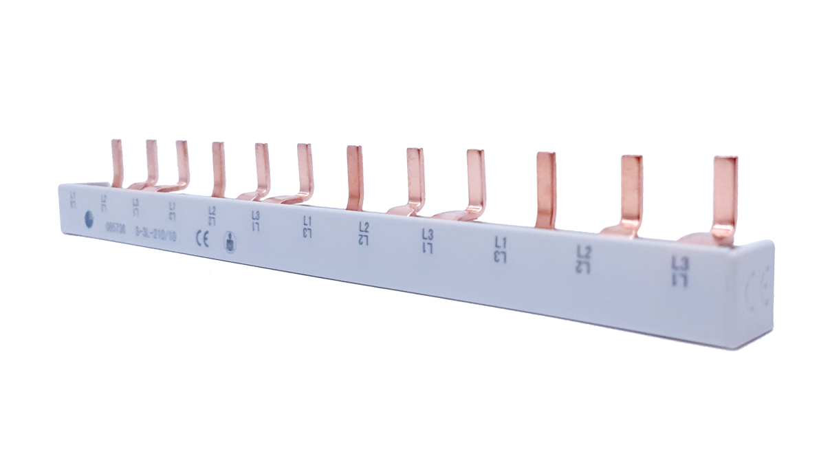 MCB busbar 10mm2, 3 phase, pin type, 210mm, 12 modules | Vexen Electric
